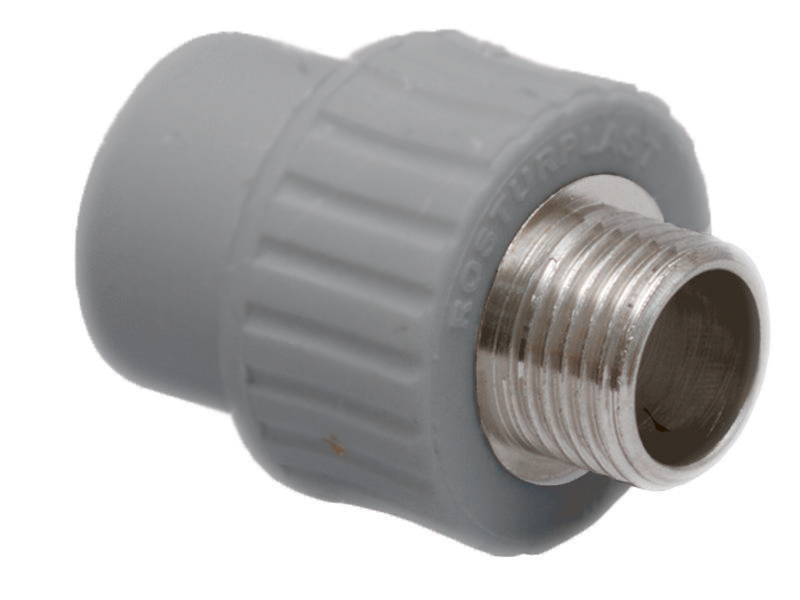 Муфта комбинированная, наружная резьба, серая, VALFEX